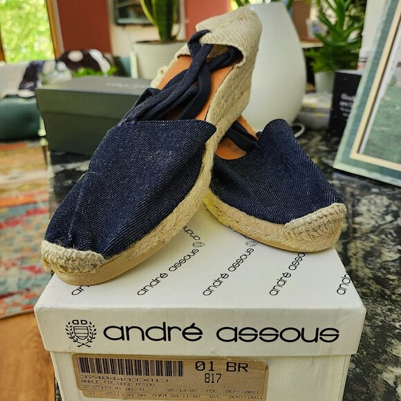Andre Assous | Shoes | Nib Andre Assous Campesina Navy Blue Jeans Wedge ...